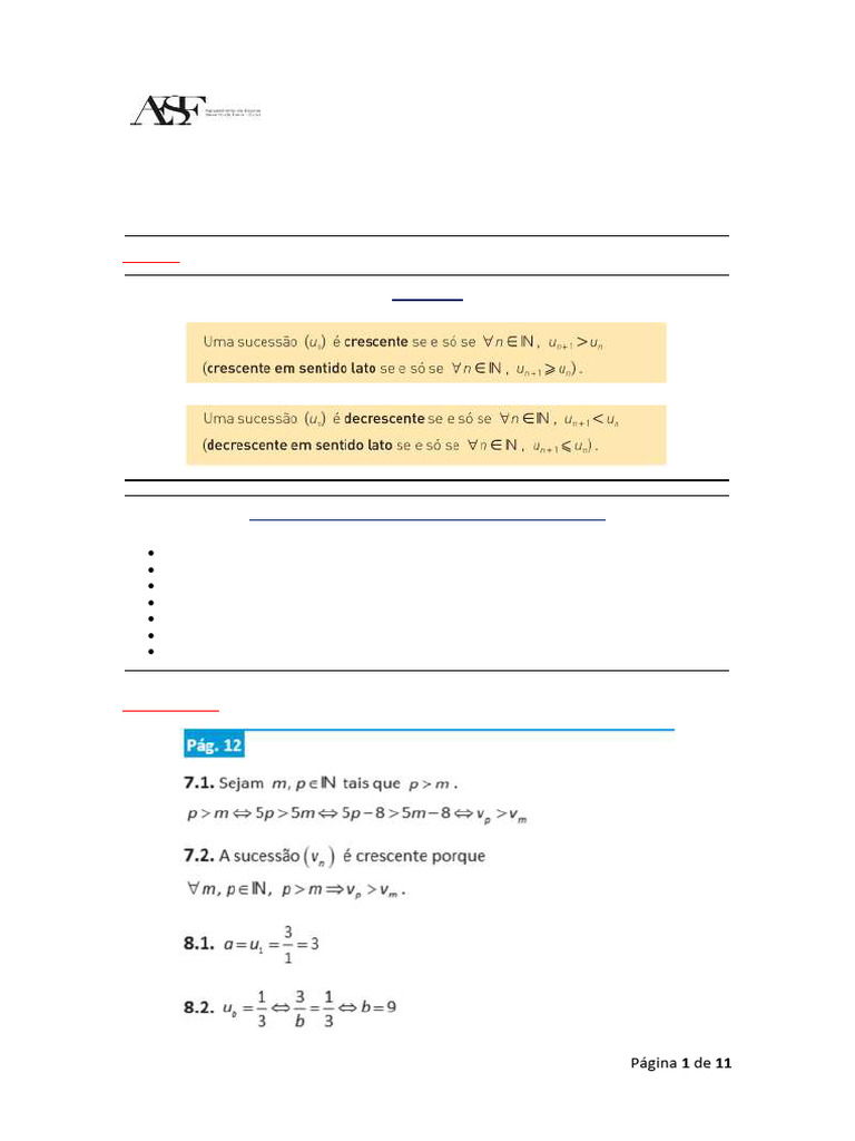 Ficha 16 - 11º CT2 - Sucessões - Sucessões Monótonas - Abril 2021 - Manual - Parte 2 | PDF