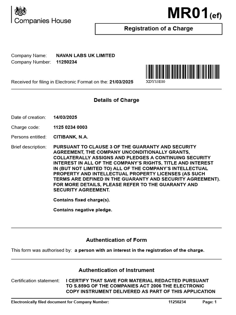 MR01 Registration of A Charge | PDF