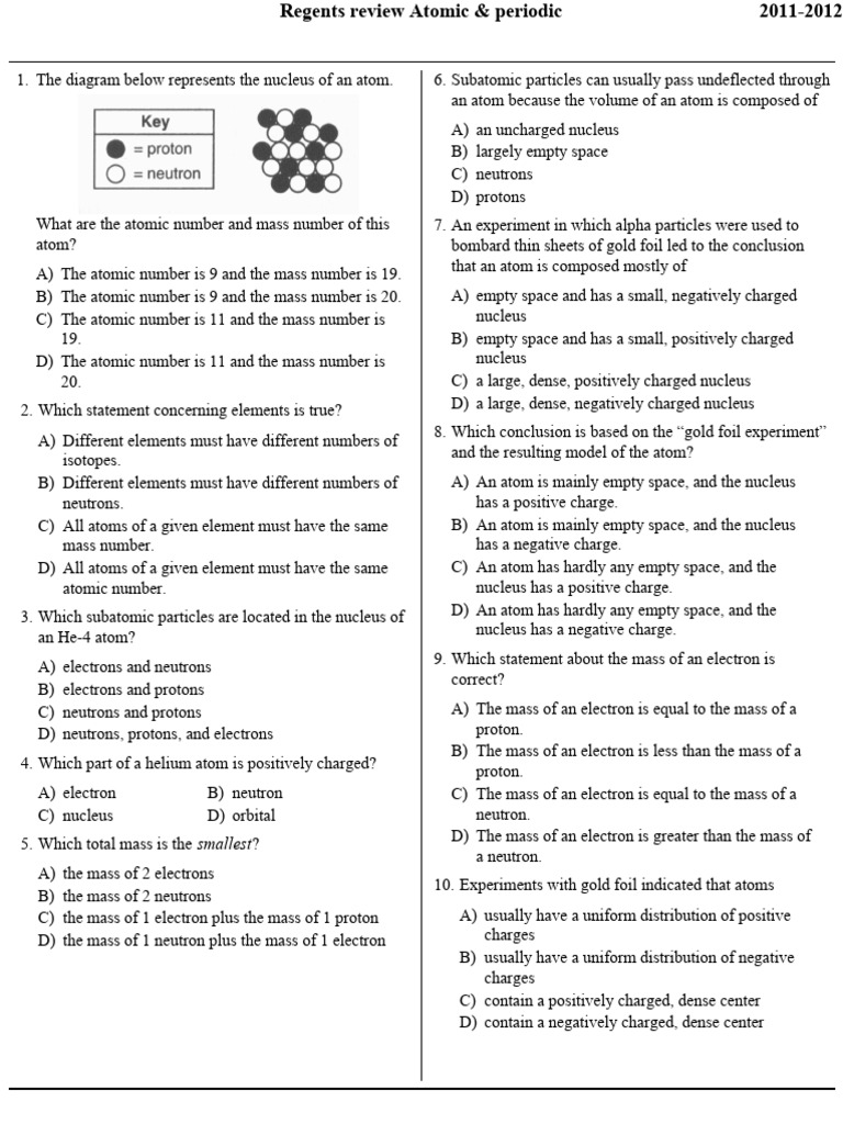 Chem Practice MCQ - Atoms and Periodic Table | PDF | Atomic Nucleus ...