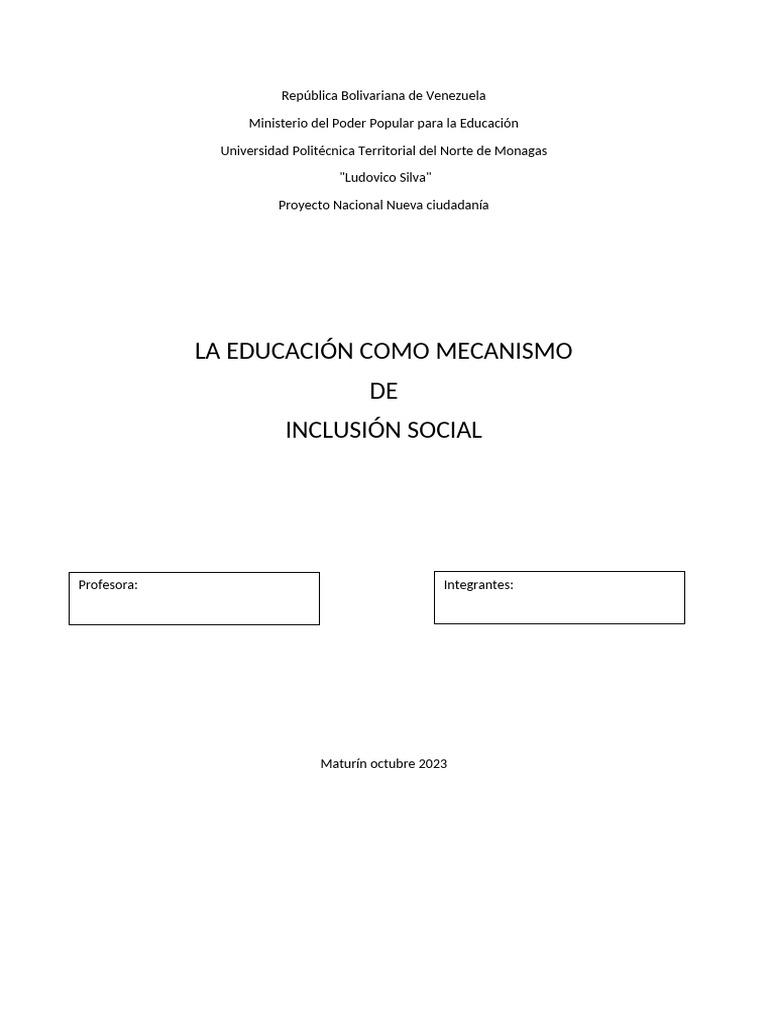 La Educación Como Mecanismo de Inclusión Social | PDF | Inclusión ...