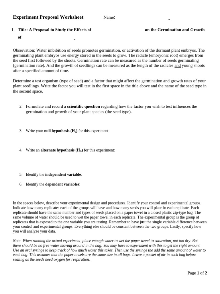 Experiment Proposal Worksheet | PDF | Germination | Seed
