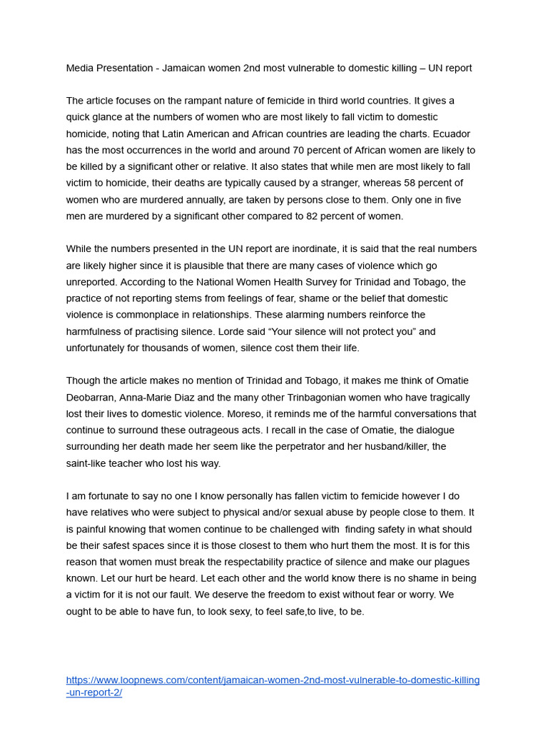 Article Review-Domestic Violence in Jamaica | PDF | Violence | Injustice