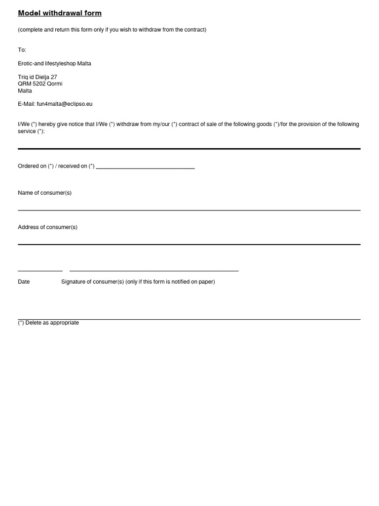 Model Withdrawal Form | PDF