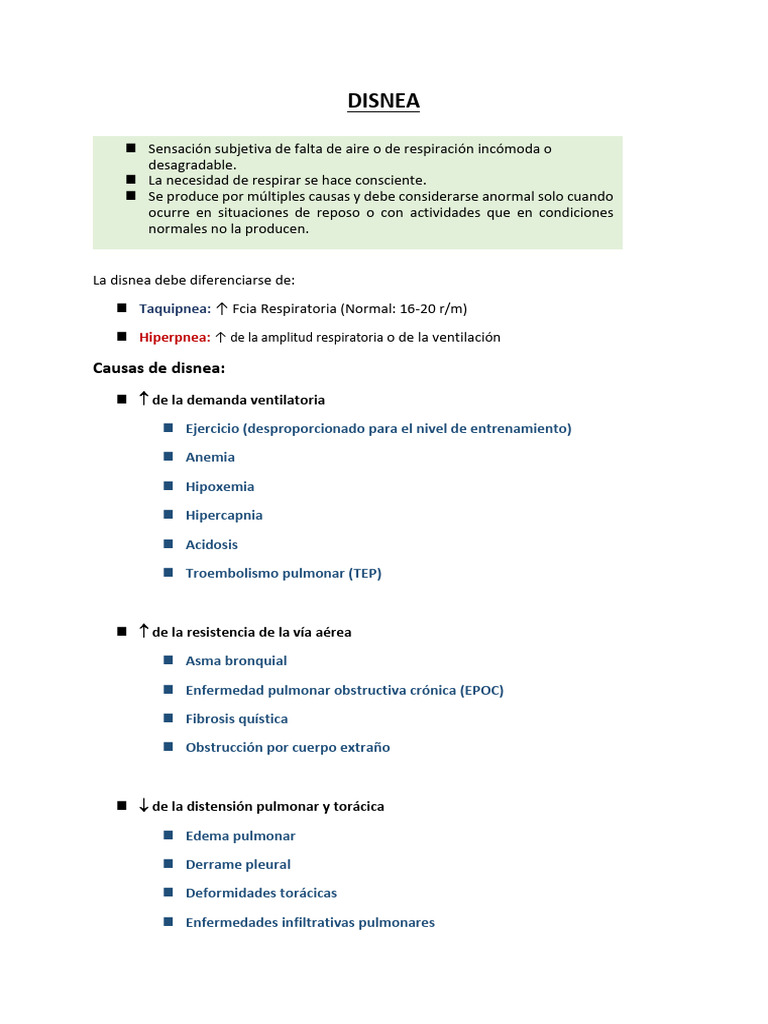 Causas y Tipos de Disnea Médica | PDF | Pulmón | Sistema respiratorio