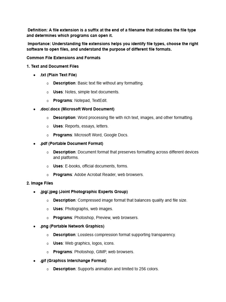 File Extensions, Formats, Shortcut Keys and Compression Files | PDF ...
