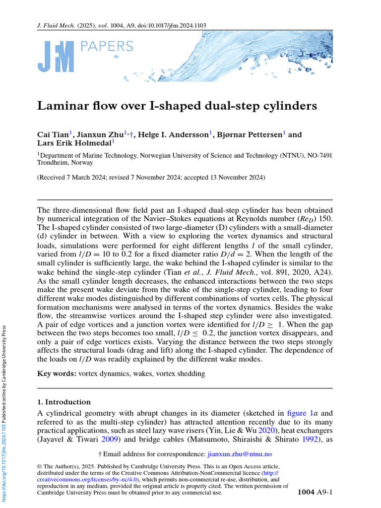 Laminar Flow Over Ishaped Dualstep Cylinders | PDF | Fluid Dynamics | Vortices