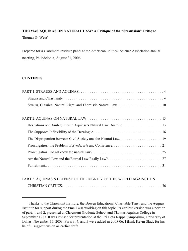 Thomas G WEST Critique of Strauss | PDF | Natural Law | Thomas Aquinas