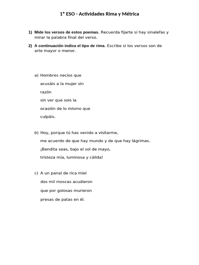 Actividades de Rima para Secundaria | PDF