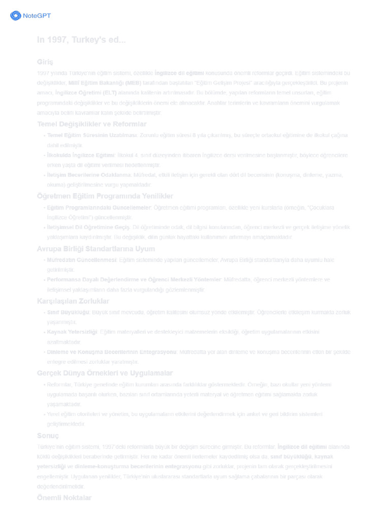 NoteGPT_Summary_In 1997, Turkey's ed... | PDF