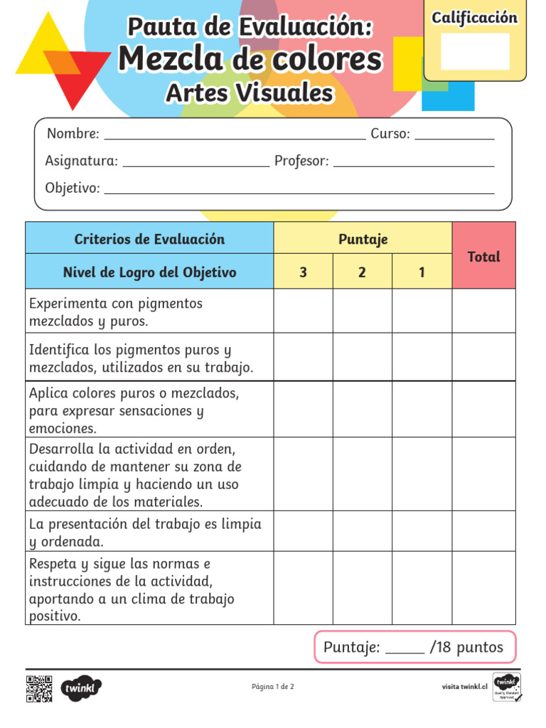 Evaluacion_Mezcla de Colores Artes Visuales | PDF