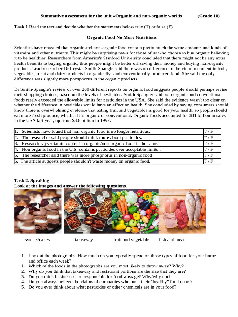 Organic vs Non-Organic Food Assessment | PDF | Organic Foods | Foods