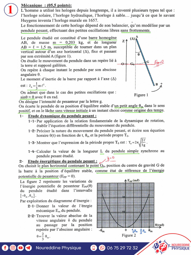 Pendule Pesant - (National PC 2013 Ratt + Correction) | PDF
