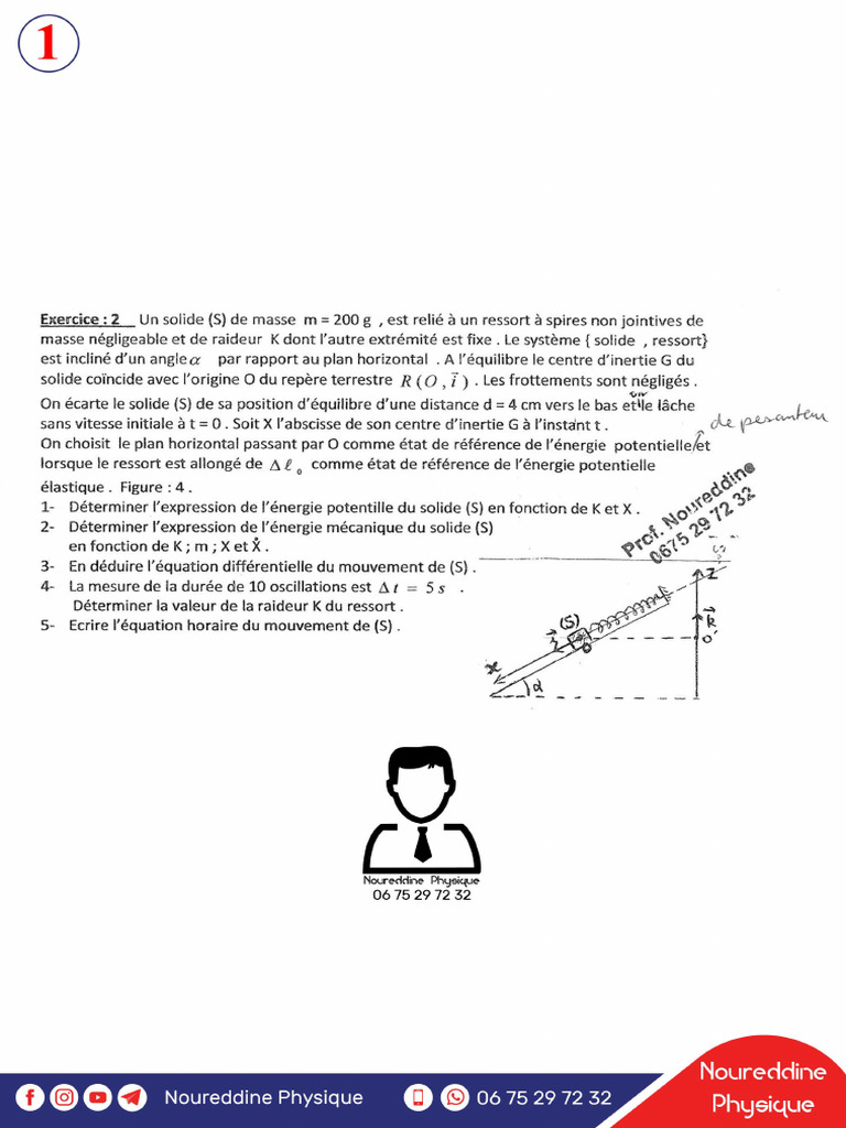 Pendule Élastique Incliné (Exercice + Correction) | PDF