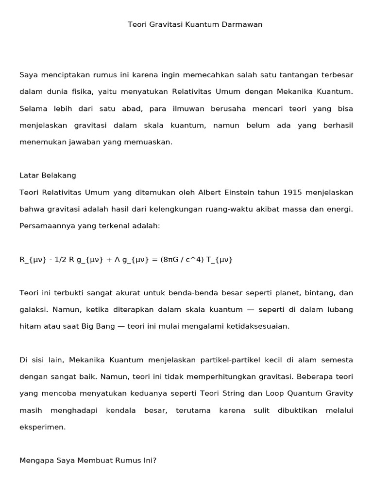 Teori Gravitasi Kuantum Darmawan | PDF