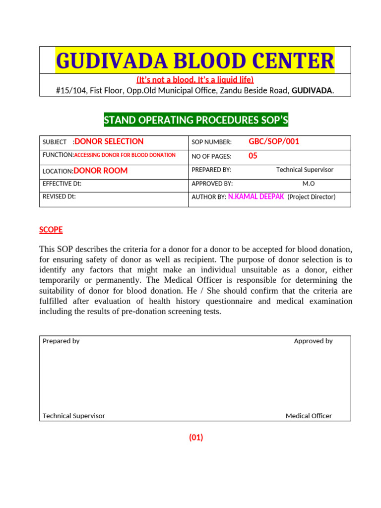 SOP'S NEW GBC | PDF | Blood Type | Serology