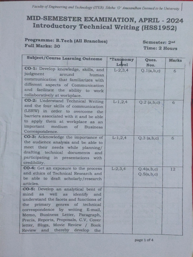 2024 Mid Sem Question Paper | PDF | Communication | Cognition