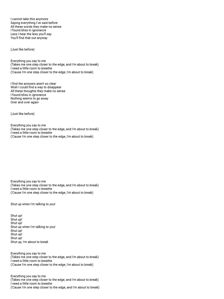 One Step Closer to the Edge Lyrics | PDF
