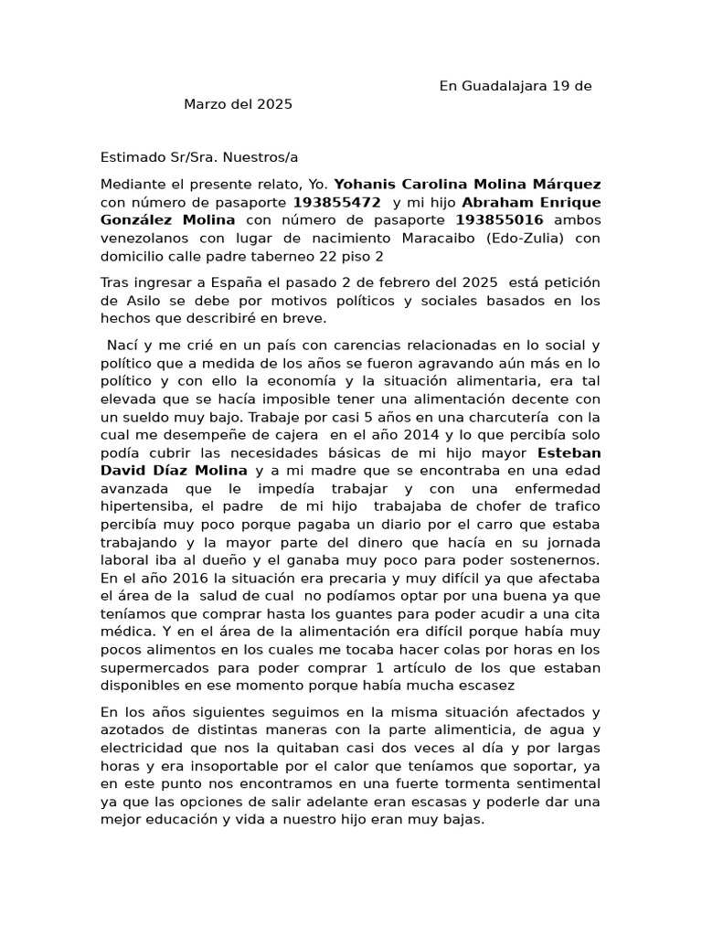 Documento Relato de Asilo | PDF