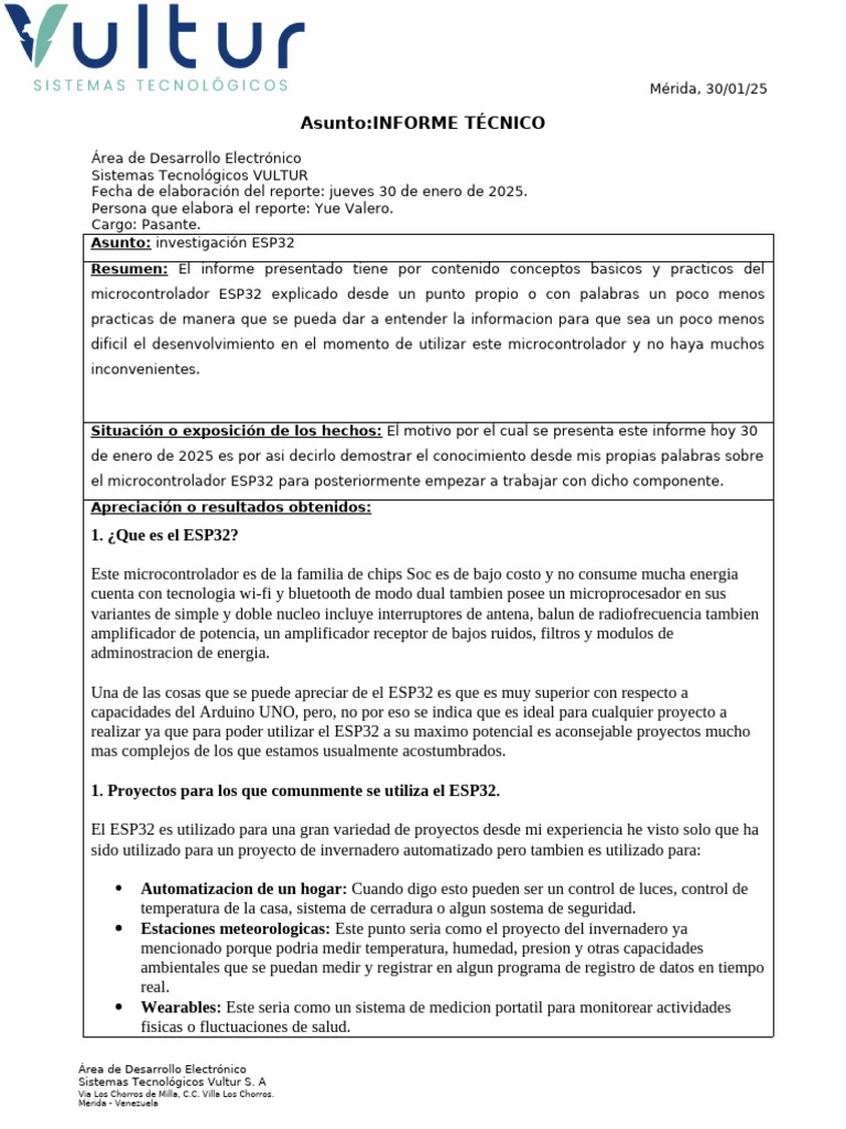 Informe ESP32 | PDF | Entorno de desarrollo integrado | Arduino