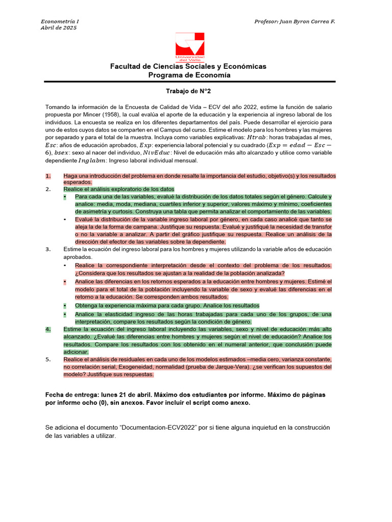 Tarea N°2 - Analisis de Regresión Lineal Multiple | PDF | Econometría | Análisis de regresión