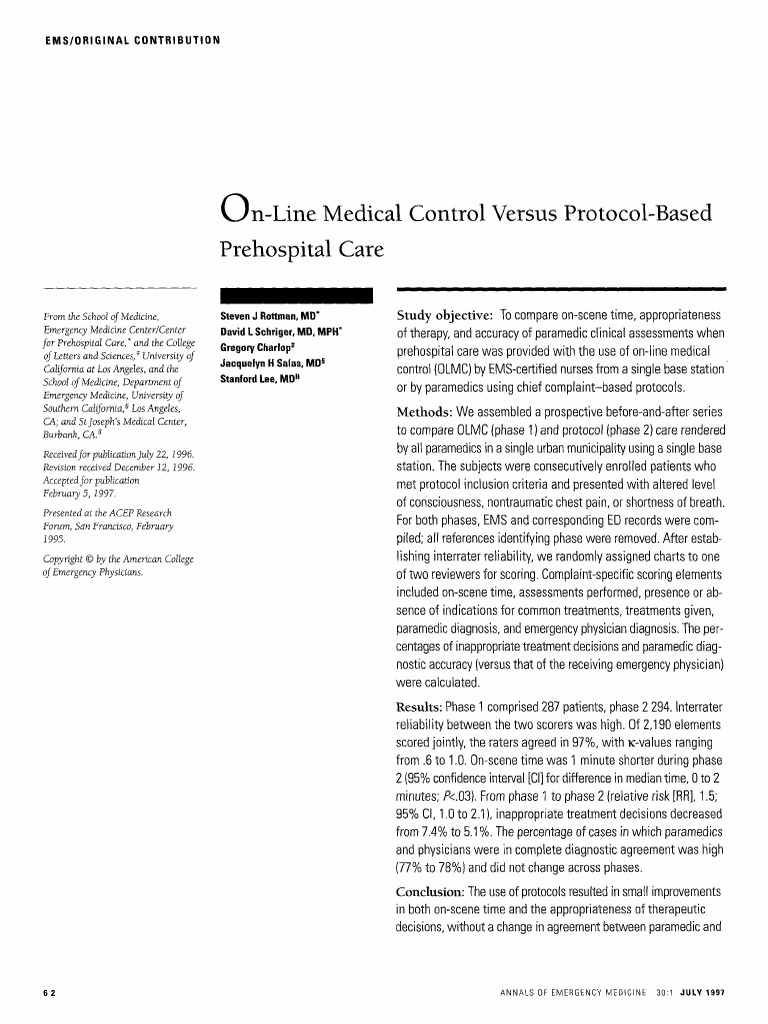 Protocols Reduce Scene Time Prospective Study | PDF | Emergency Medical ...