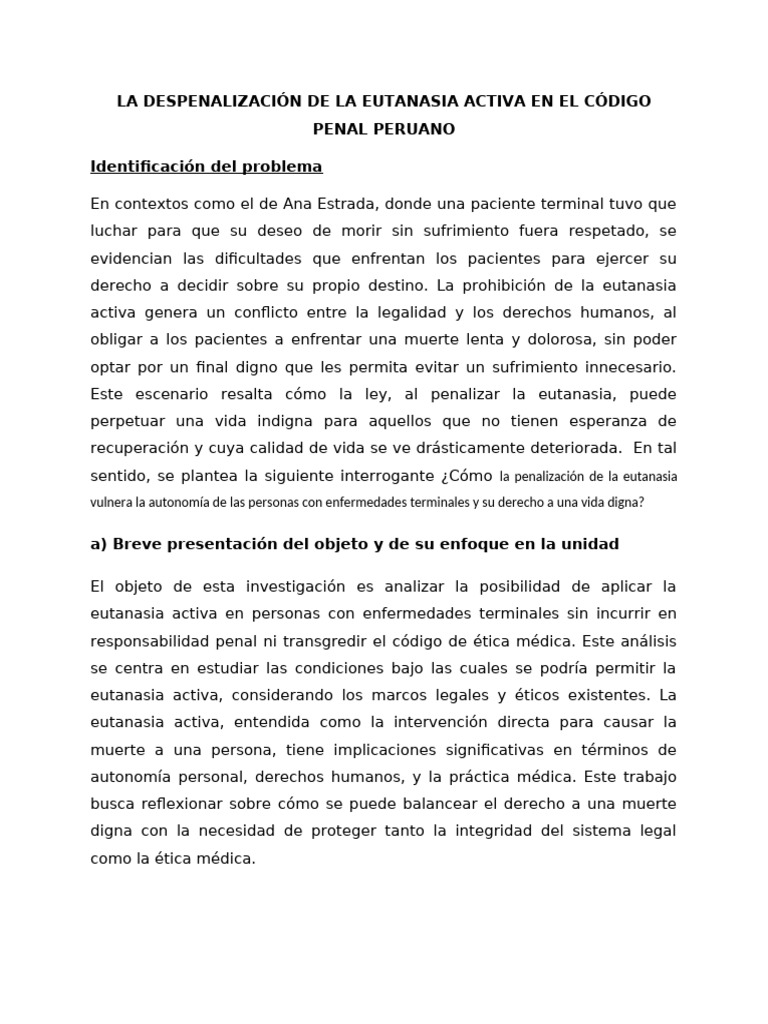 Tema La Despenalización de La Eutanasia Activa | PDF | Derechos humanos | Dignidad
