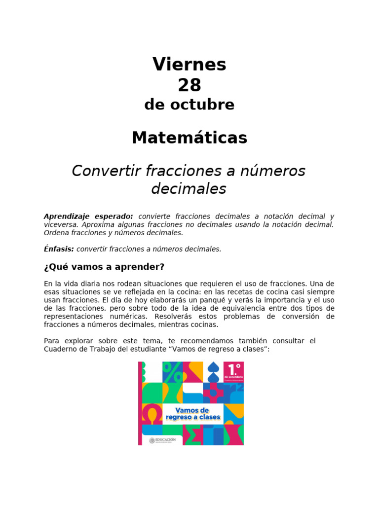 Convertir Fracciones A Números Decimales | PDF | División (Matemáticas ...