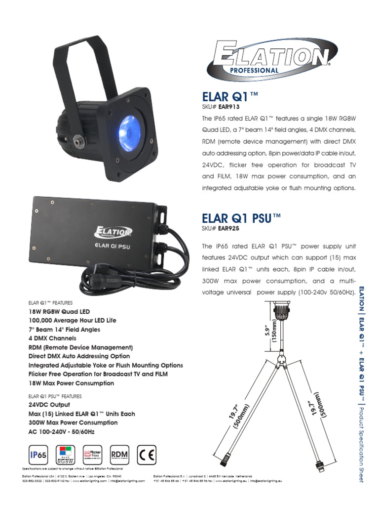 Elation Elar q1 Psu 10 Specification Sheet | PDF | Power Supply | Electronic Engineering