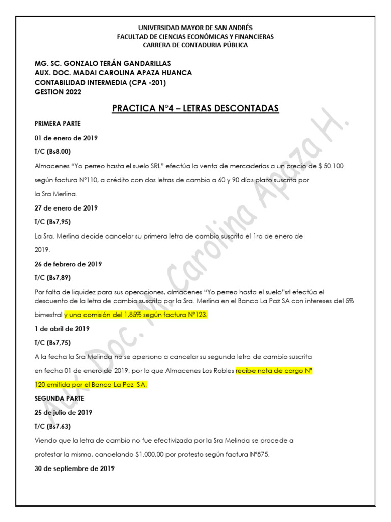 Practica N4 Letras Descontadas | PDF