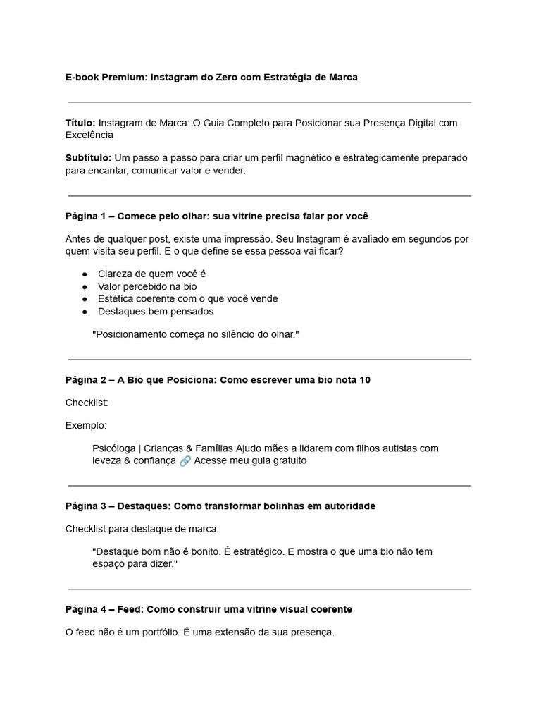E-Book Premium - Instagram Do Zero Com Estratégia de Marca | PDF