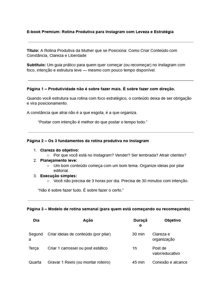 Rotina Produtiva para Instagram Leve | PDF