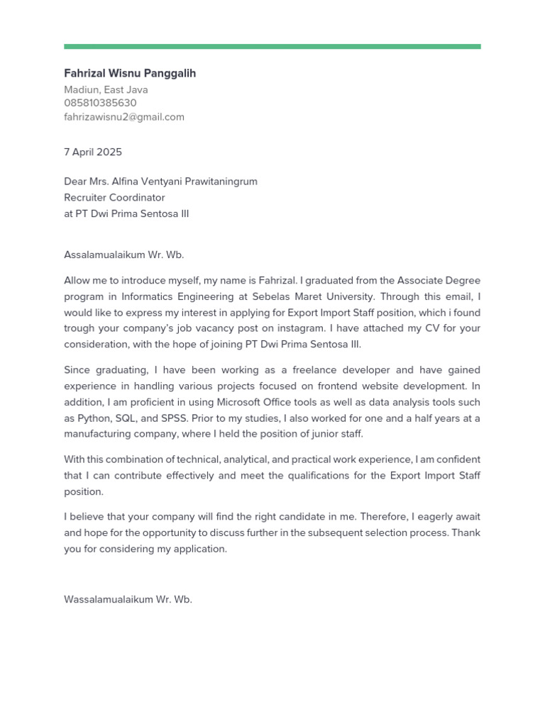 Fahrizal Wisnu Panggalih - PT Dwi Prima Sentosa III - Export Import ...