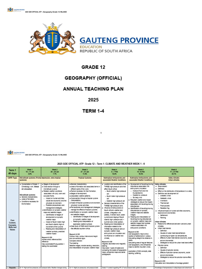Grade 12 Official GDE ATP 2025 Geography | PDF | Cyclone | Geographic ...