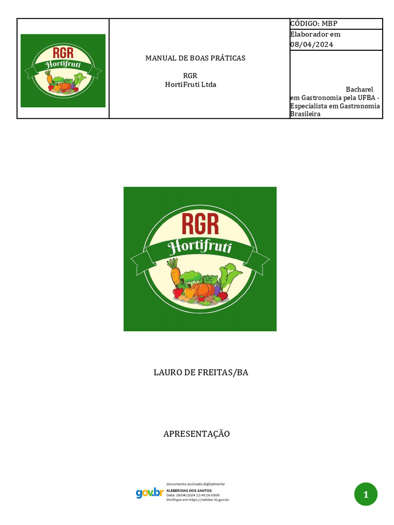 MANUAL DE BOAS PRATICAS RGR-3 Assinado | PDF | Desperdício | Alimentos