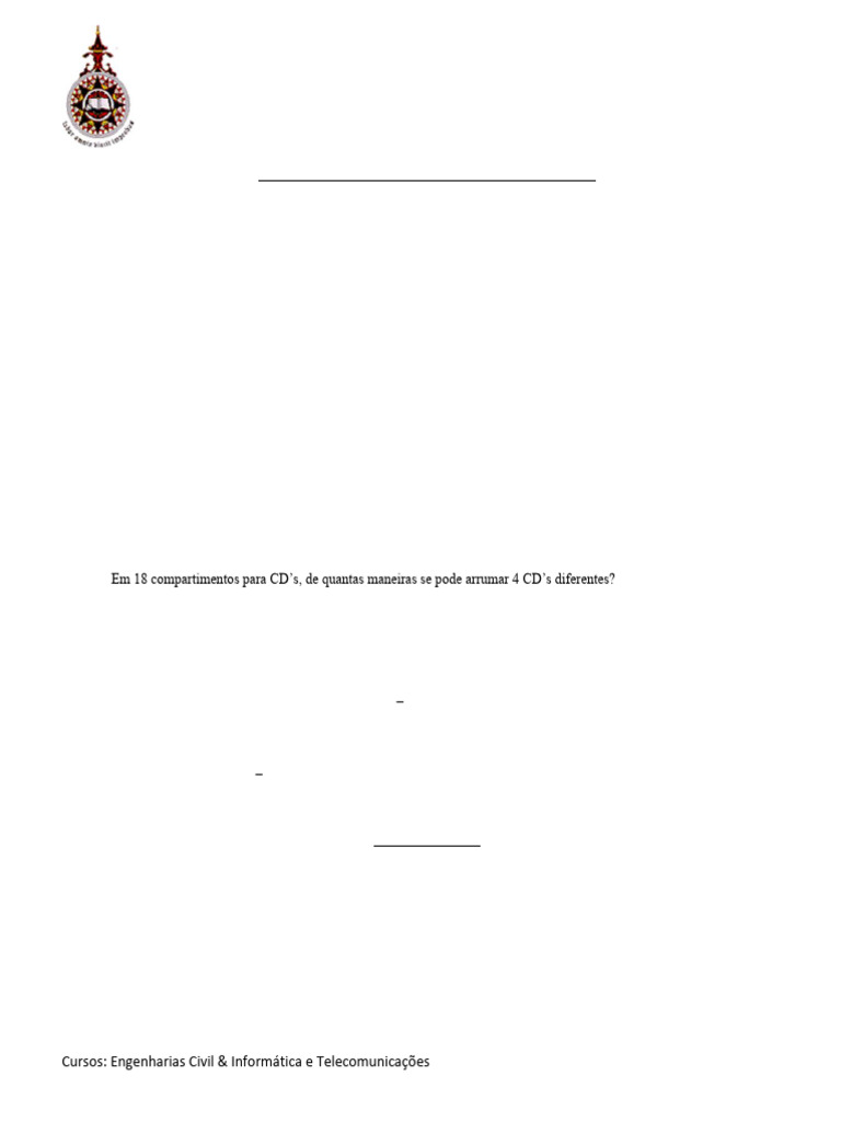 Exercicios 1 de Estat. Probabilidade | PDF | Valor Esperado | Teoria da ...