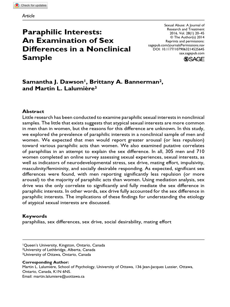 Paraphilic Interests - An Examination of Sex Differences in A ...