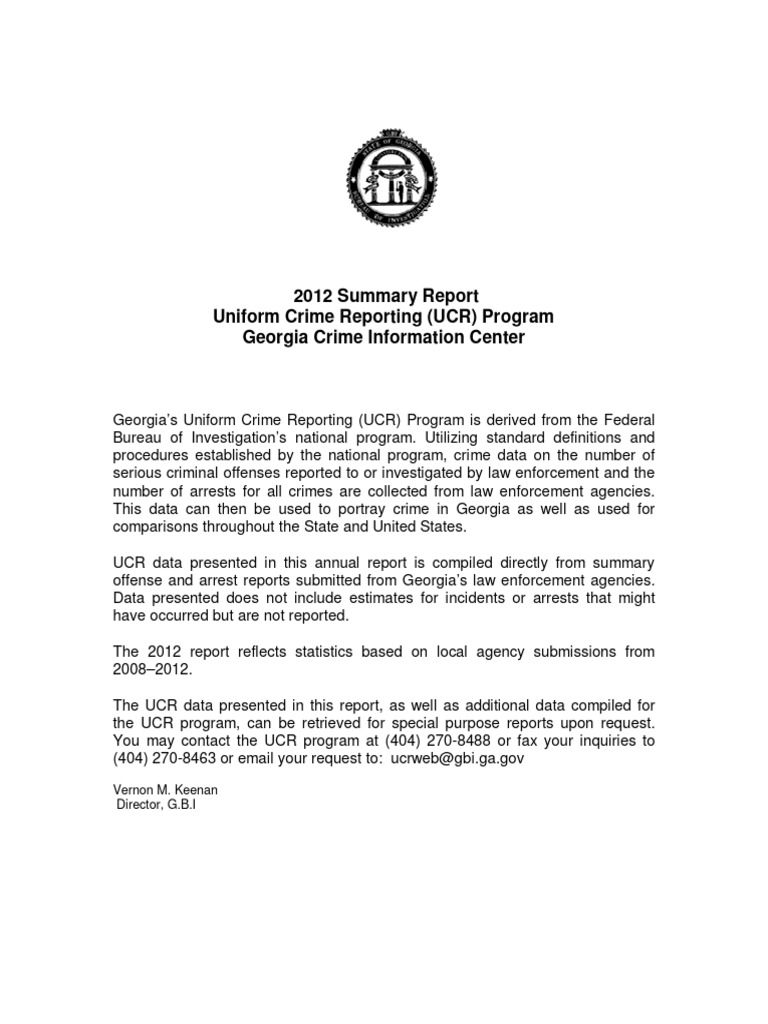 2012 Crime Statistics Summary Report | PDF | Uniform Crime Reports ...