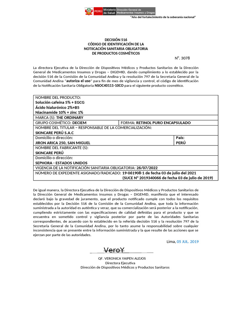 Certificado Sanitario | PDF