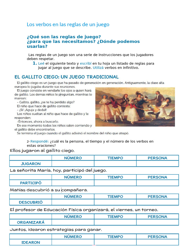 Reglas de juego con verbos en infinitivo | PDF