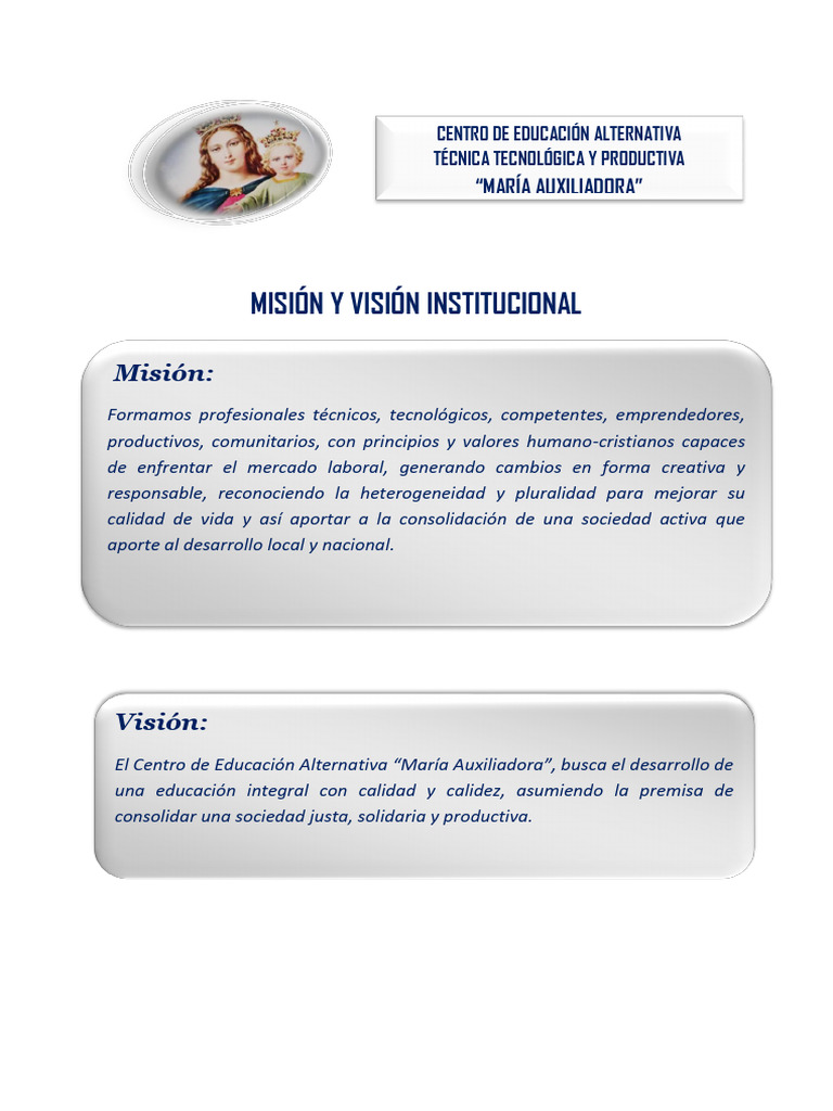 Misión y Visión Institucional | PDF