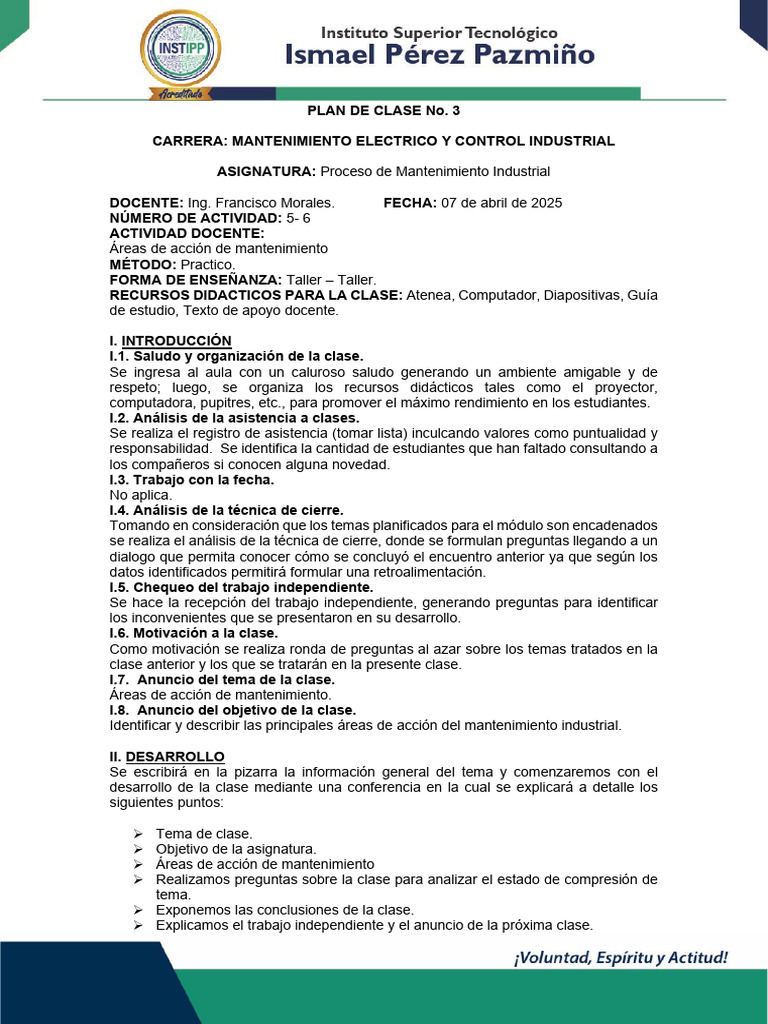 Plan de Clase 3 | PDF | Maestros | Aprendizaje