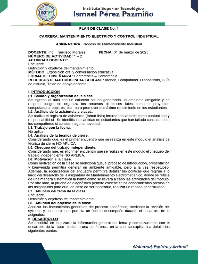 Plan de Clase 1.1 | PDF | Salón de clases | Aprendizaje