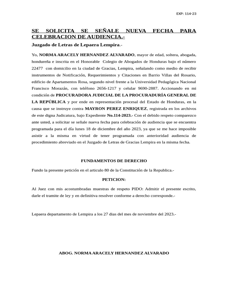 Se Solicita Se Señale Nueva Fecha para Celebracion de Audiencia | PDF