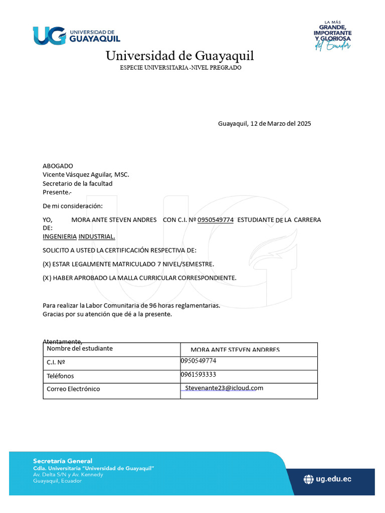 Solicitud de Vinculacion Mora Steven | PDF