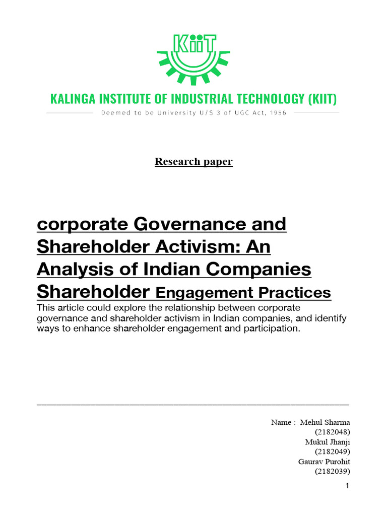 Final Corporate Governance Research Paper | PDF | Corporate Governance ...