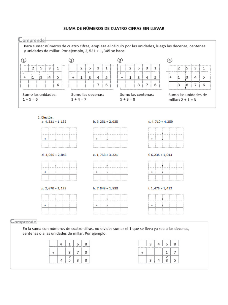 Suma y Resta de Números de Cuatro Cifras | PDF