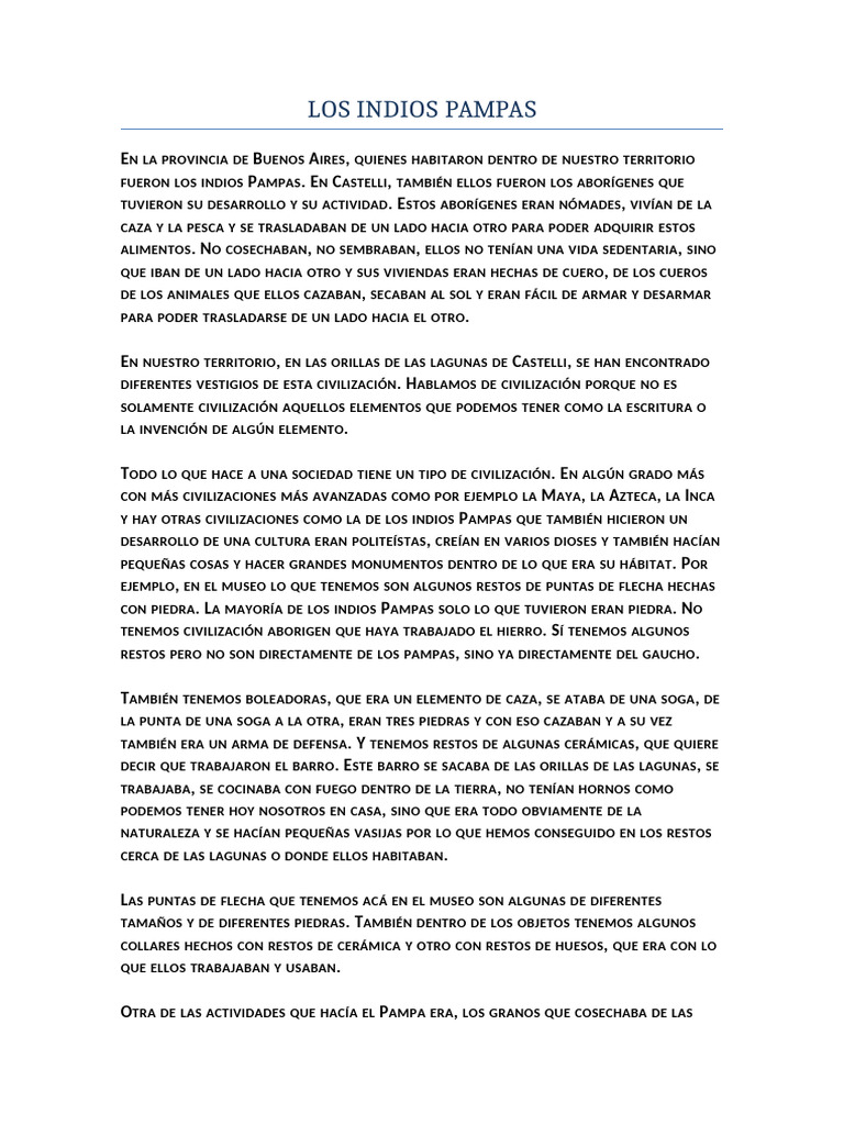 Cultura de los Indios Pampas en Buenos Aires | PDF | Fósil | Inmigración