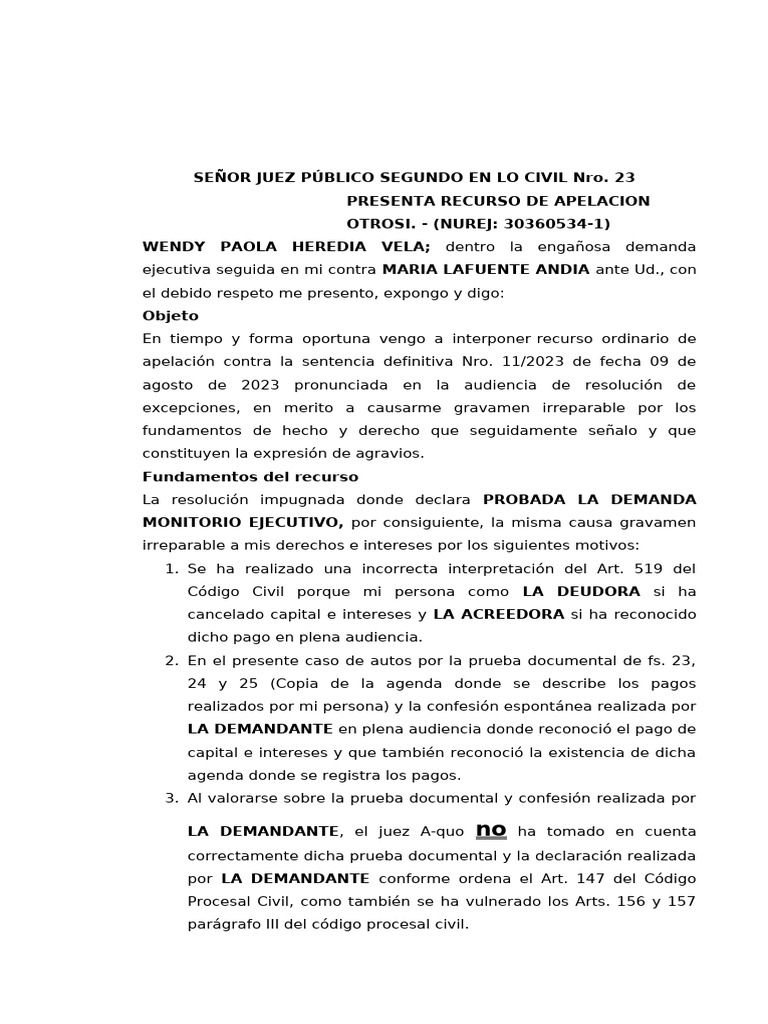 Apelacion (PAOLA HEREDIA) RUFUS | PDF | Apelación | Caso de ley