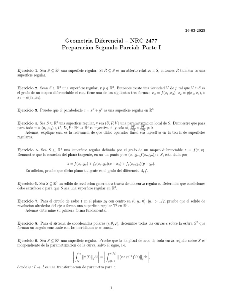 Diff Geom Midterm II Prep | PDF | Curva | Conceptos matemáticos