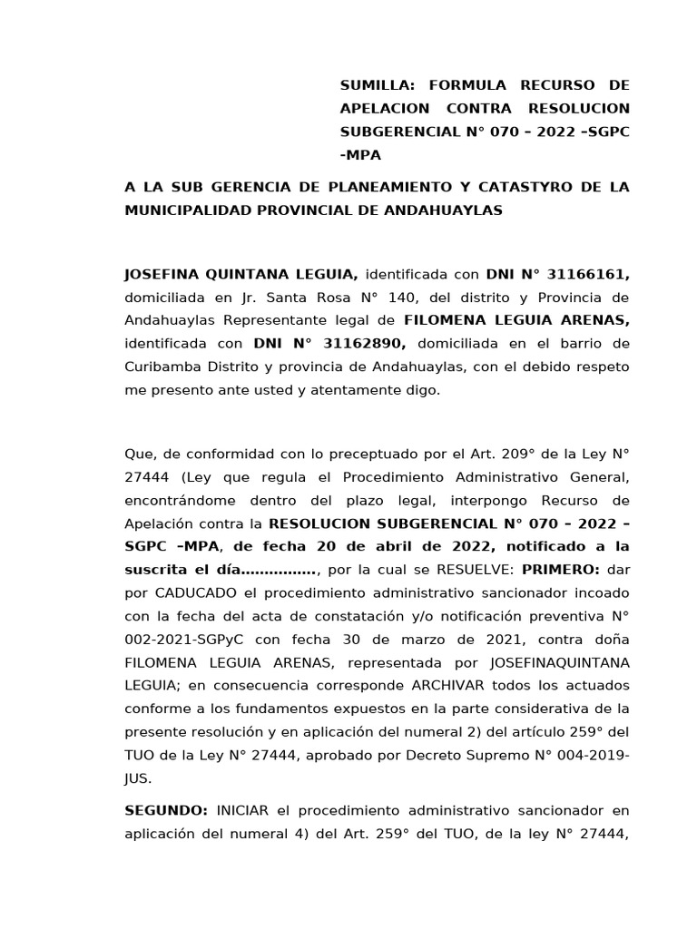 Recurso de Apelacion Municipalidad Cierre de Calle | PDF | Ley Pública ...